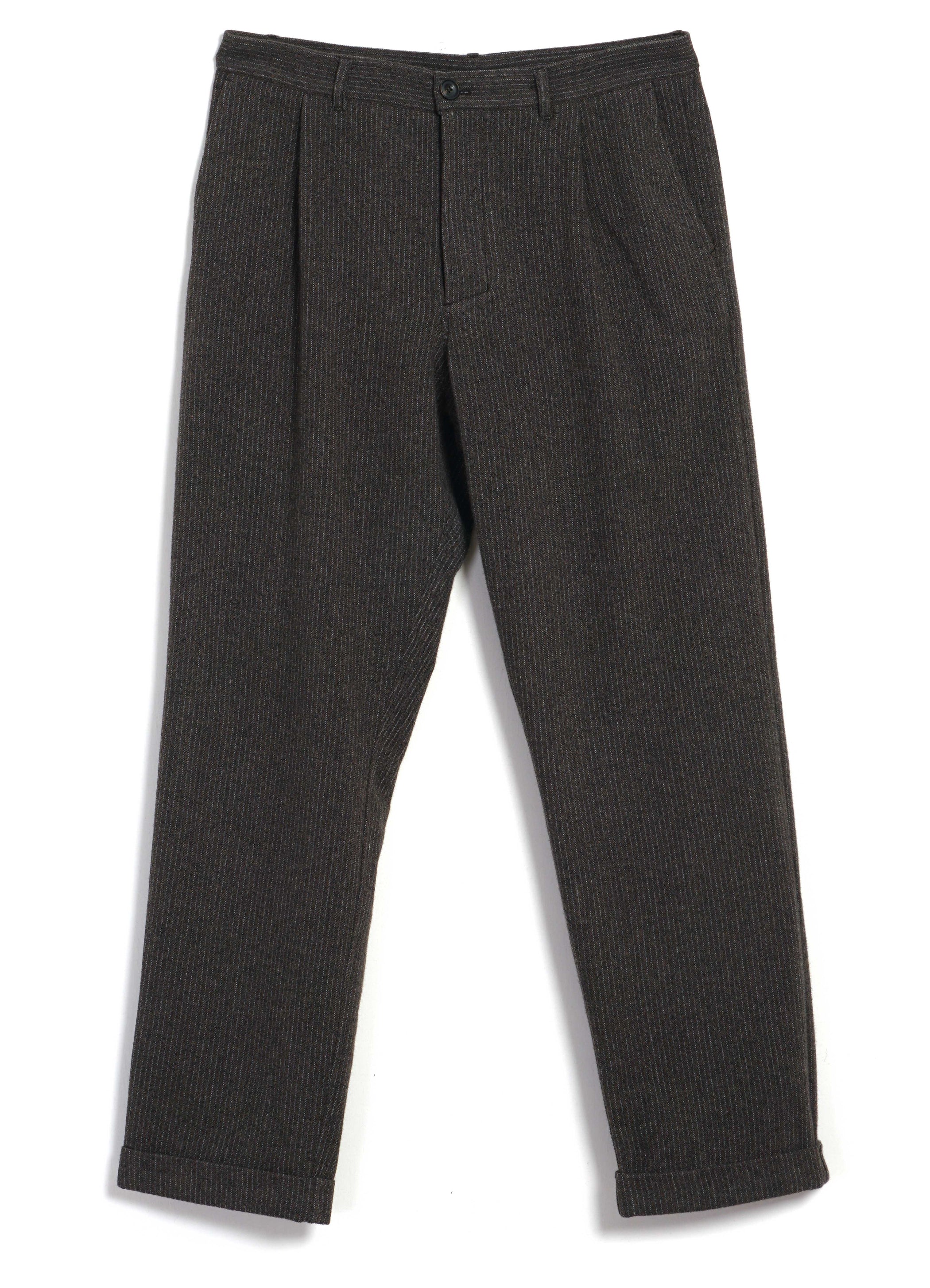 SUNE 30-44-9 | Classic Pleated Trousers | Brown Wool Pin – HANSEN Garments