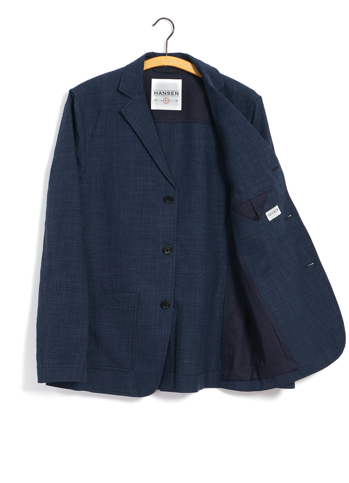 CHARLIE | Easy Three Button Blazer | Crinkle Blue – HANSEN Garments